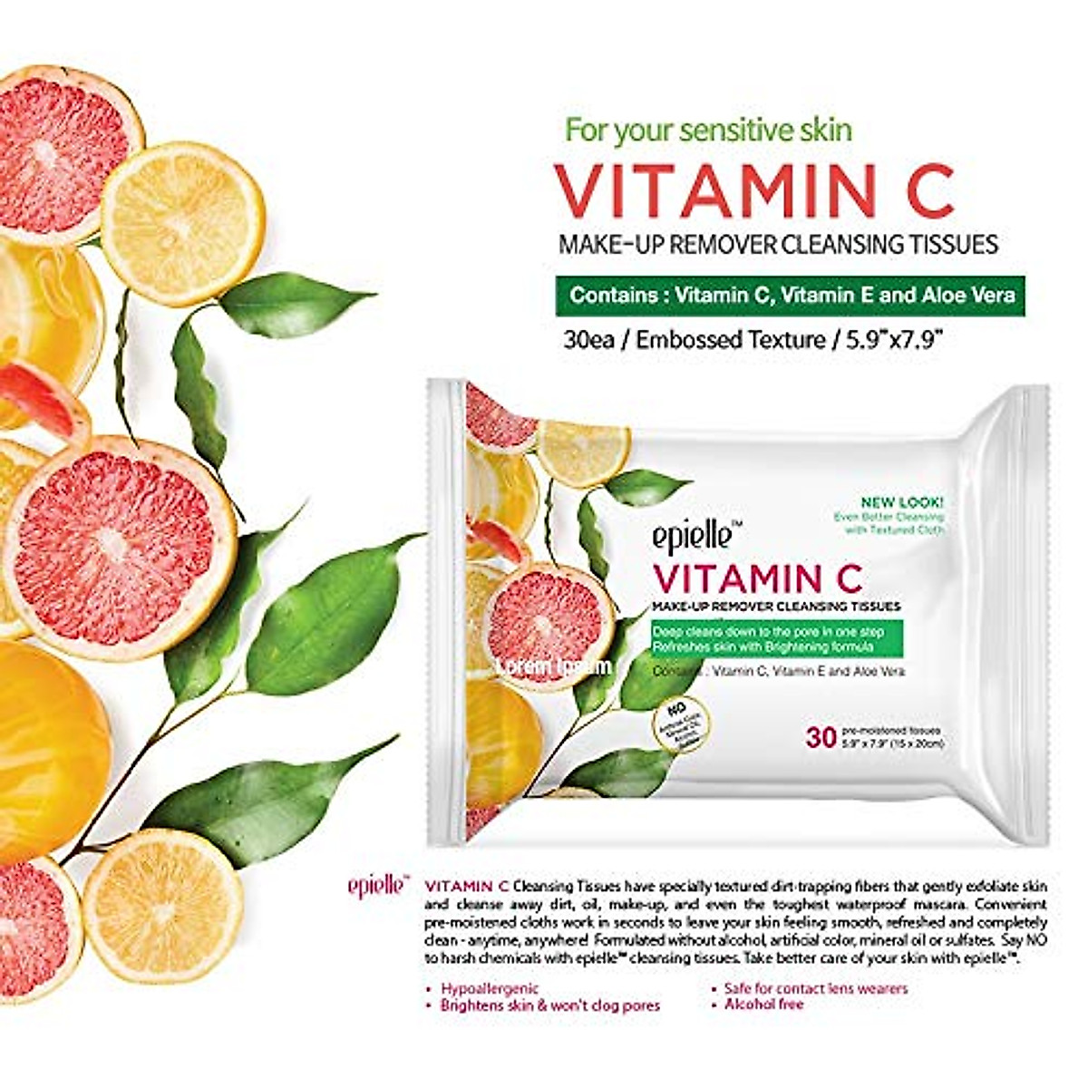 Epielle New Makeup Remover Cleansing Wipes | Removes Dirt, Oil, Makeup & Waterproof Mascara | Beauty Gift, Spa Day, Gift Set | Pack of 6 | Korean Skincare