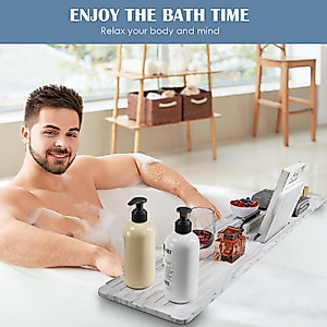 Luxury Bathtub Caddy Tray, Made of Stainless Steel and Silicone, Waterproof, Anti-Bending, Solid Bath Tray for Tub, Ideal Gift for Woman and Man Relaxing, 35.4×6.7 inches