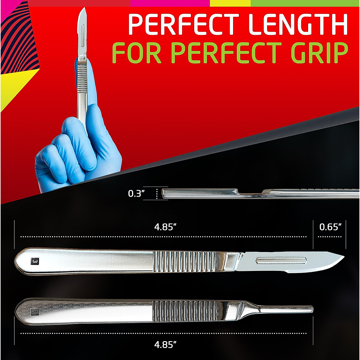 MedHelp MedHelp Pack of 2 Scalpel Handle 3, High-Quality Stainless Steel Scalpel Handle No 3, Fits Surgical Blades No. 10, 10R, 11, 12, 13, 14, 15, Lightweight and Durable Dermaplane Handle