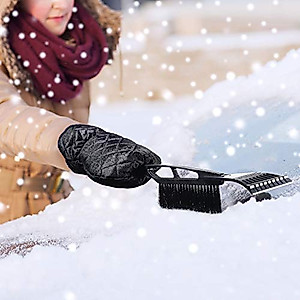 Frienda 2 Pieces Ice Scraper Mitt Snow Waterproof Remover and Black Snow Brush with Windshield Ice Snow Frost Scrapers for Car Roof Bumpers Windshield