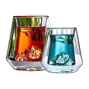 NutriChef Double Wall Insulated Glasses - 2pcs 8 oz High Borosilicate Glass Sweat Free Mugs Clear Drinkware for Hot/Cold Drinks, Coffee, Espresso, Cappuccino, Latte, Tea, Microwavable, Dishwasher Safe