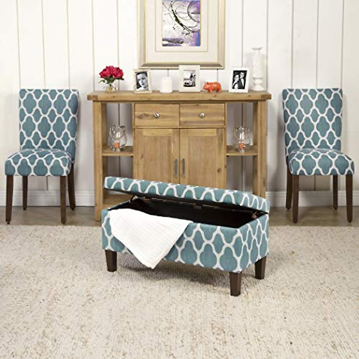 HomePop Parsons Classic Upholstered Accent Dining Chair, Set of 2, Teal and Cream Geometric