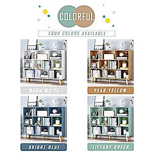IOTXY Wooden Open Shelf Bookcase - 3-Tier Floor Standing Display Cabinet Rack with Legs, 10 Cubes Bookshelf, Warm White