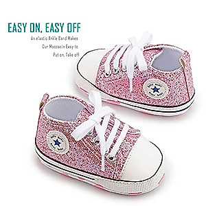 Newborn Baby Girls Boys Canvas Shoes Infant Soft Sole Slip On First Walkers Sneaker Toddler Flat Lazy Loafers High Top Crib Denim Unisex Moccasins Shoe (B/Lightpurple, 0-6 Months)