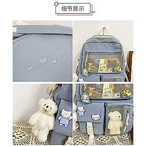 HUAFOOK Kawaii Backpack with Kawaii Pin Cute Accessories ?Kawaii Girl Backpack Cute Backpack Cute Aesthetic Backpack for School (Bule,One size)