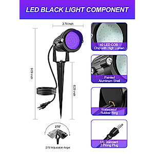 DOREIO Halloween 120V Blacklight Spotlight 15W Outdoor LED Landscape Lighting Dusk to Dawn Photocell Light Sensor with US Plug for Glow Dance Party, Body Paint, Fluorescent Poster, Neon Glow(1 Pack)
