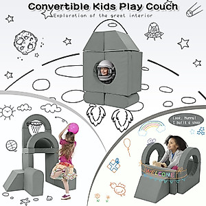Fivetry Modular Kids Play Couch - 12pcs Convertible Kids Sofa Kids Couch Building Fort Toddler Sofa Comfy Toddler Foam Couch Play Fort Couch in Playroom/Nursery with Hook and Loop