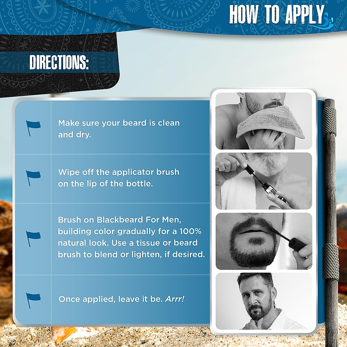 Blackbeard Formula X - Instant, Hypoallergenic, Temporary Tint for 1-Day Beard, Mustache, Eyebrow and Sideburn Color - Brown/Black, 1 Pack