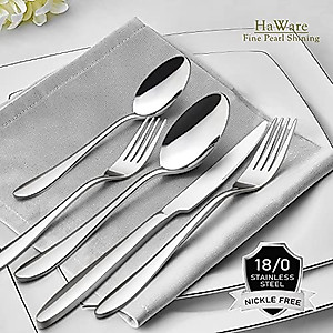 40-Piece Silverware Set, HaWare Stainless Steel Flatware Service for 8, Modern Tableware Cutlery for Home, Elegant Eating Utensils Include Knives/Spoons/Forks, Mirror Polished, Dishwasher Safe