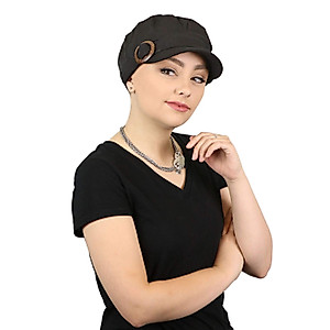 Hats Scarves & More Womens Chemo Cadet Cap Short Billed Newsboy Hat Soft Cap for Bald Women Black