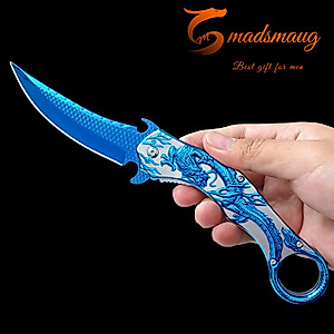 MADSMAUG Pocket Knife, 9Cr18Mo BLADE Pocket Folding Knife With Sheath, Cool 3D Dragon EDC knife, Great Gift Pocket Knife For Men Outdoor Survival Camping (Blue)