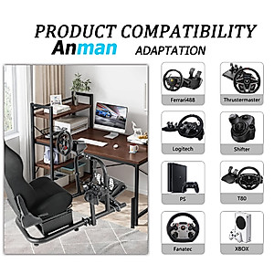 Anman G25 Flight Racing Simulator Cockpit Upgrade Pro Fits for Logitech G27 G29 G920, Thrustmaster T300RS TX F458,PS5 Race Car Seat Game Accessories Driving Simulator Cockpit Steering Wheel Handbrake