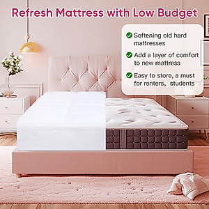 BedsPick Mattress Topper Twin XL, Mattress Pad for Back Pain Relief, Pillowtop Extra Long Twin Thick Mattress Pad, 400TC Soft Cooling Quilted Cover Protector for College Dorm, Sleeper Sofa, RV, Camper