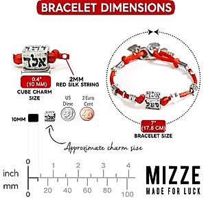 Red Silk String Bracelet - 72 Names of God Silver Tone Cube Charm for Health, Prosperity & Protection - Multi Charm Jewelry Gift for Women with Hamsa Hand, Fish & Heart Charms - 7" Length