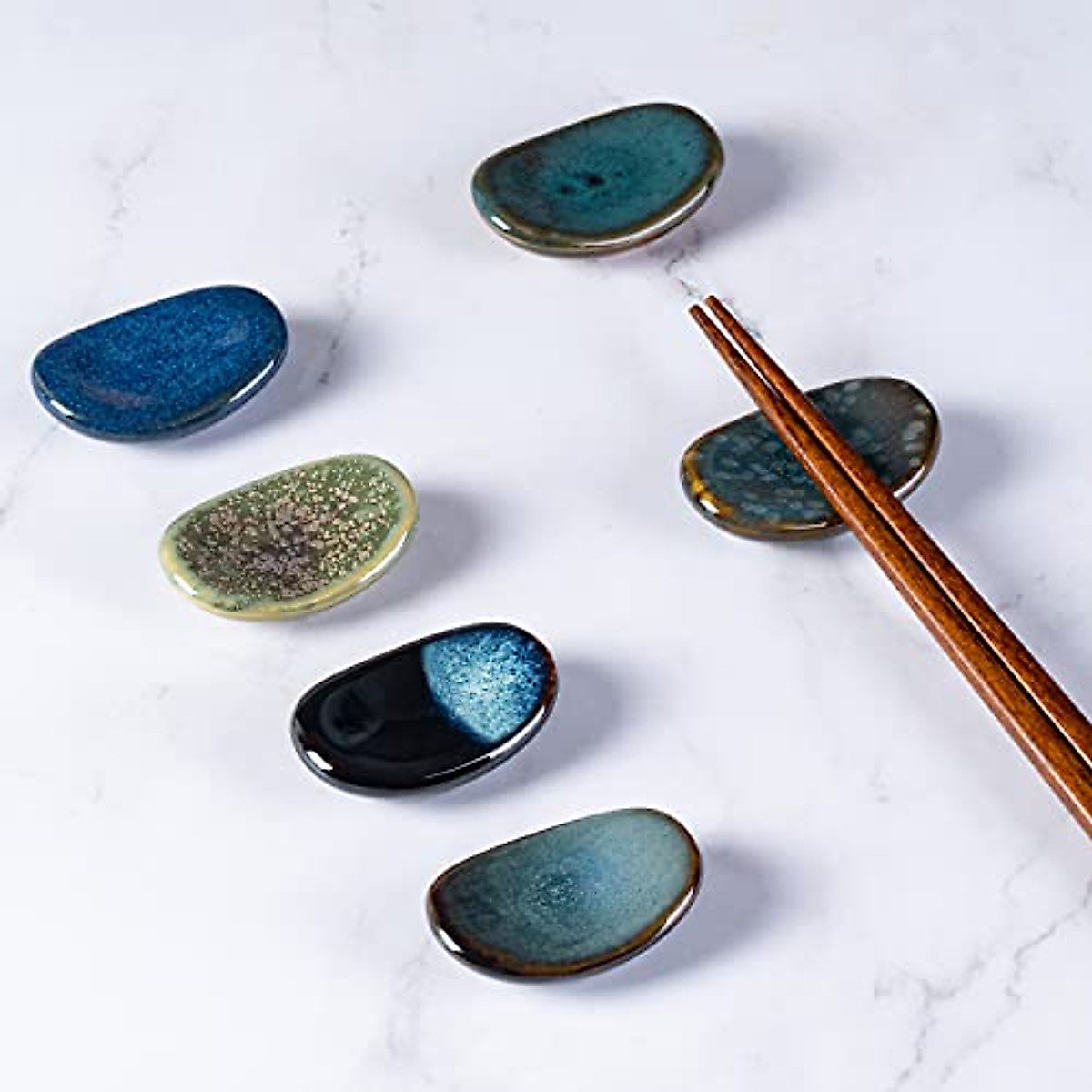 HOKELER Ceramic Chopsticks Holder Chopstick Rest Spoon Fork Stand Holder Set of 6, Multicolour