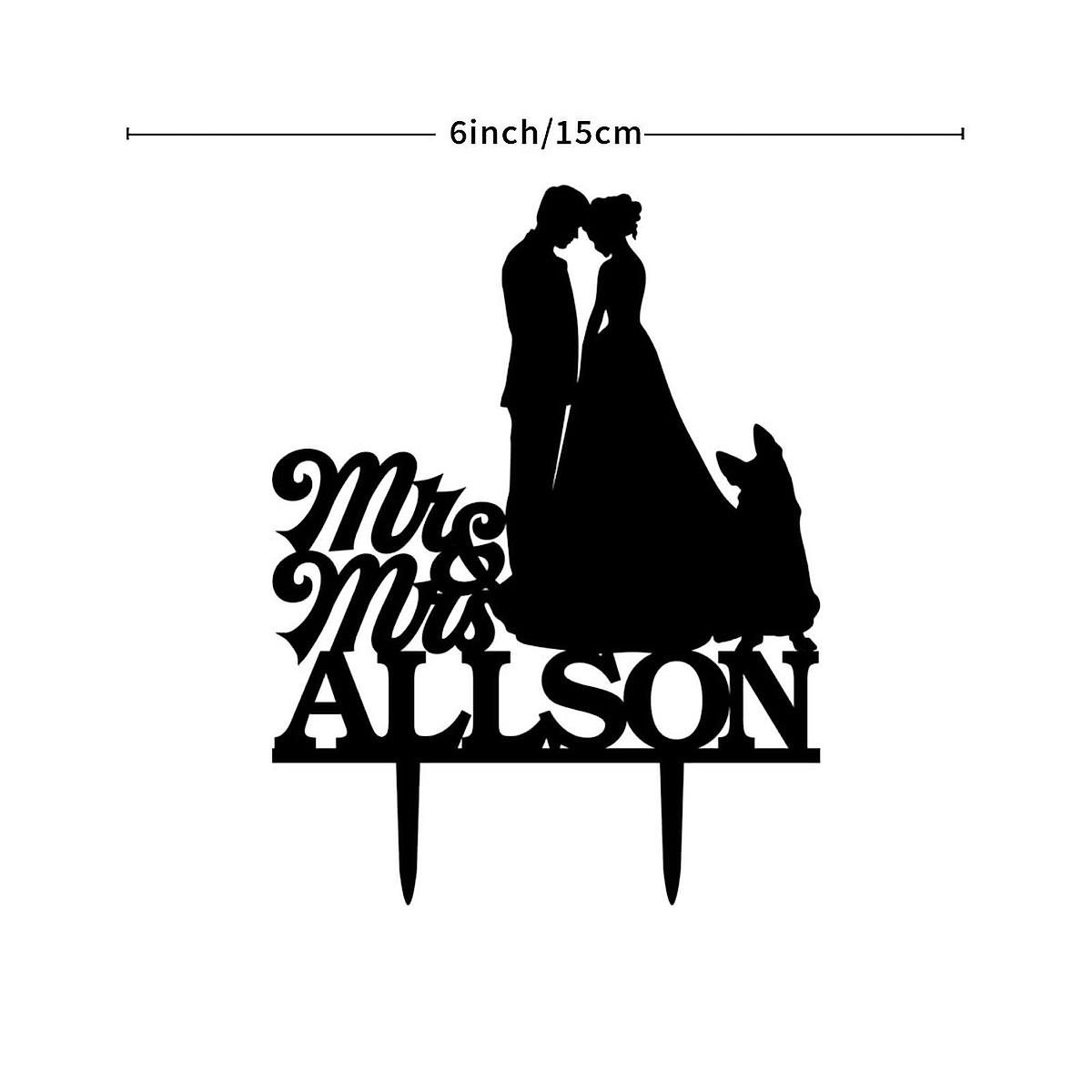 BYRON HOYLE Mr & Mrs Personalised Wedding Cake Topper Bride And Groom Toppers Silhouette Rustic With German Shepherd Dog Black Acrylic Custom (wczmx2fecozc)