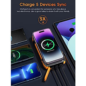 Solar Power Bank, MOSKIZ Portable Charger 33500mAh QC3.0 18W PD 20W Fast Charging, Portable Phone Charger with 10W Wireless 5 Outputs IP67 Waterproof 6W Bright Flashlight for iPhone Samsung etc.