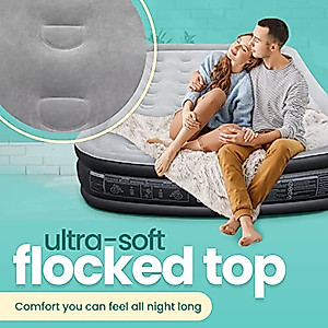 EZ INFLATE Air Mattress with Built in Pump - Twin Size Double-High Inflatable Mattress with Flocked Top - Easy Inflate, Waterproof, Portable Blow Up Bed for Camping & Travel