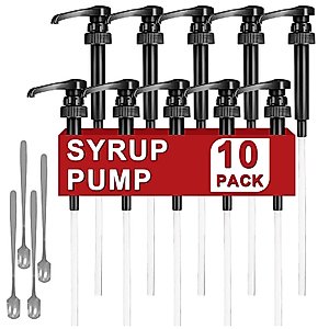 ZTTXL 10 Packs Coffee Syrup Pump Dispenser,Fits 25.4 Oz/750ml Coffee Flavoring Syrup Bottles,No Dripping, Fits Home & Coffee Bar Drinking Mixes,Free 4 Golden Spoons