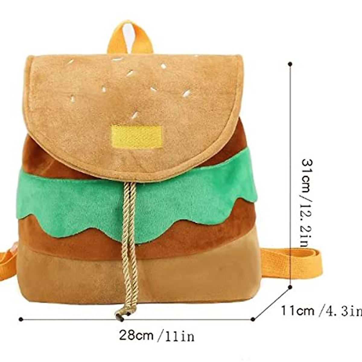 Hamburger Design Backpack Purse! Cute Front Flap Drawstring Bag! Cartoon Fluffy Lightweight School Bookbag! (Large)