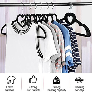 Velvet Hangers Pack of 20, Non Slip Standard ​Clothing Adult Heart-Shaped Clothes Hanger, Notches 360 Degree Swivel Hook Felt Hangers, for Heavy Coats, Jackets, Office Suits,Undergarments,Black