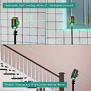 INSPIRITECH Tile Laser Level Self Leveling 3D Alignment Guide,3x360° Horizontal Vertical 12 Cross Lines, Green Beam Lazer Leveler Tool for Floor Ceiling Wall with 2 Lithium Batteries