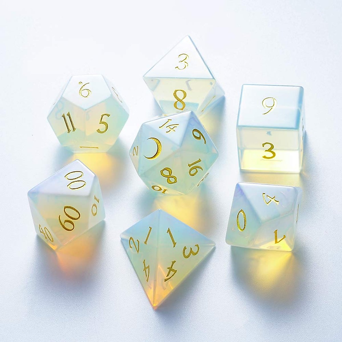 Opalite 7 Pieces D&D Gemstone Dice Set DND Polyhedarl Dice Set for Dungeons and Dragons RPG Games