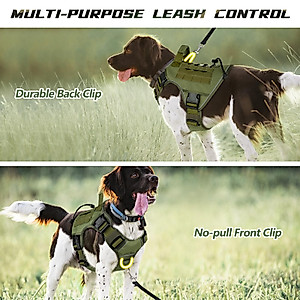 WINGOIN Tactical Dog Harness for Large Dogs, Heavy Duty No Pull Dog Harness with Handle, Adjustable Reflective Military K9 German Shepherd Big Size Dog Vest for Training, Walking, Hiking, Green (L)