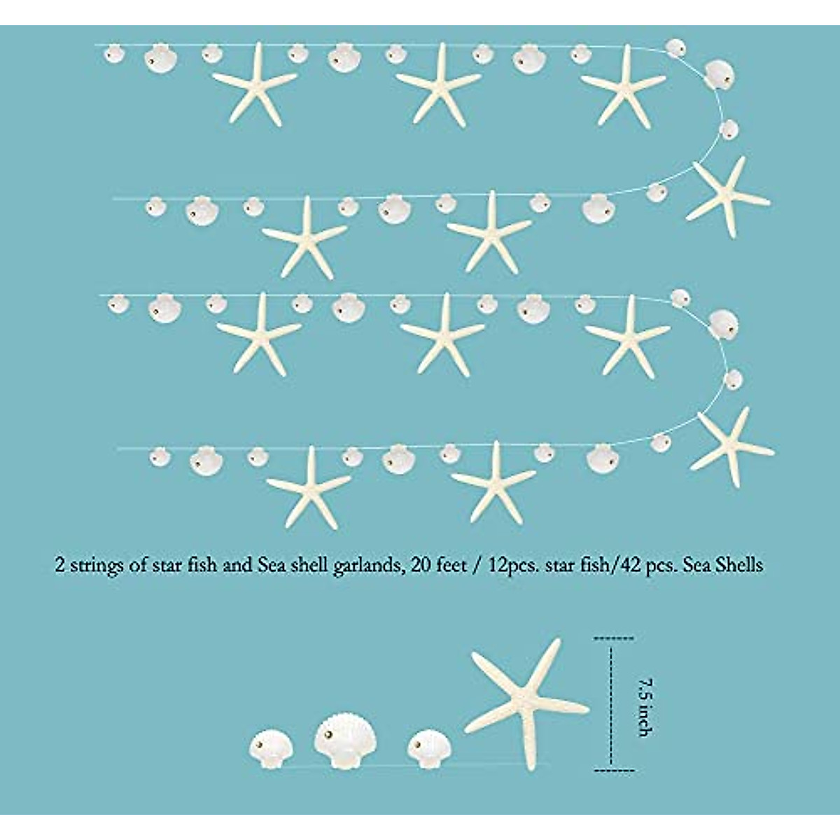 Decor365 Flat Paper White Finger Starfish Sea Shell Garland Ocean Coastal Nautical Party Decoration Starfish Cutouts Hanging Bunting Banner Under The Sea Mermaid Wish Birthday Beach Wedding Decor