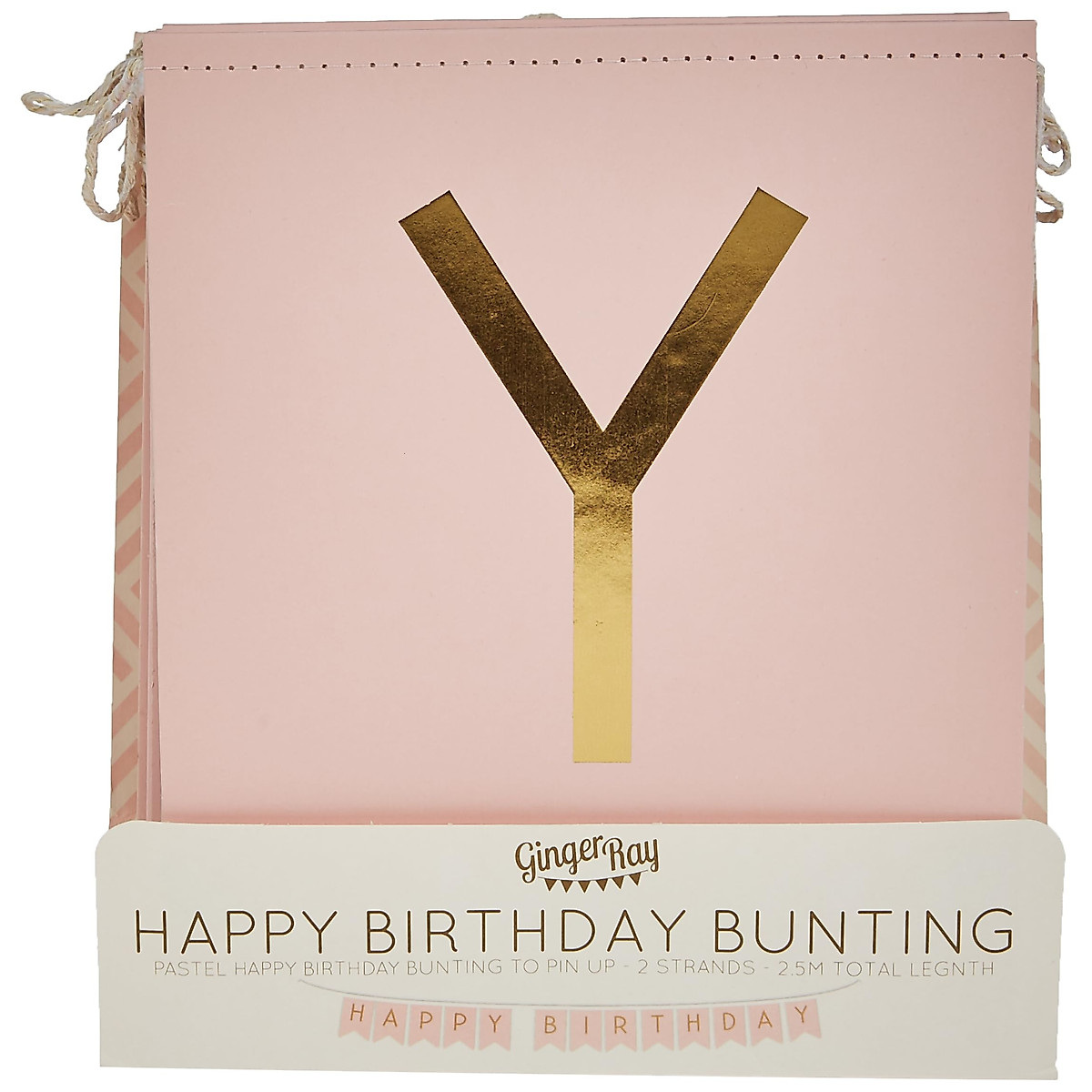 Ginger Ray Pastel Perfection and Gold Foiled Happy Birthday Bunting Banner, Pink, Hanging Bunting Banner