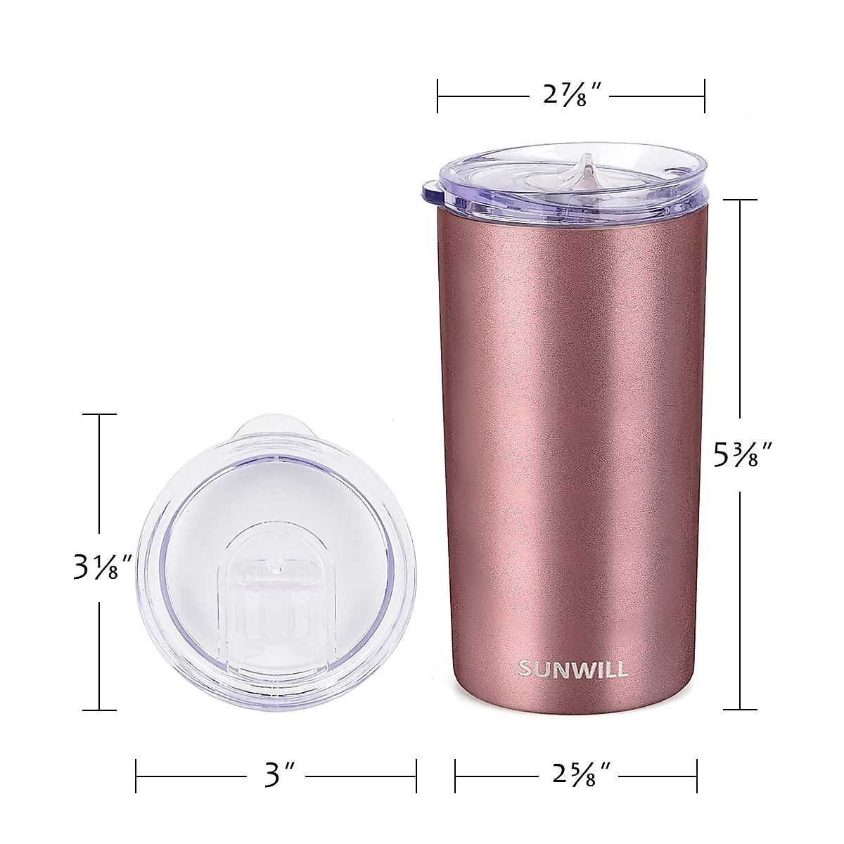 SUNWILL 12oz Tumbler with Lid, Insulated Coffee Travel Mug, Skinny Tumbler Lowball, Double Wall Stainless Steel Coffee Cup for Tea and Beverage, Rose Gold