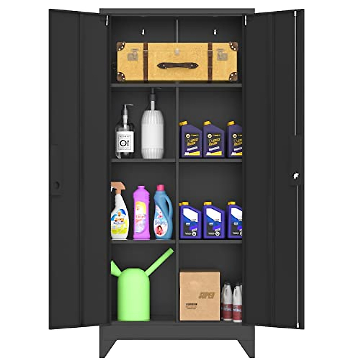 CBNTKI Metal Storage Cabinet, Lockable Garage Storage Cabinet with Doors and 4-Tier Shelves,Office File Cabinet with Lock, 71" Tall Steel Tool Cabinet, Black