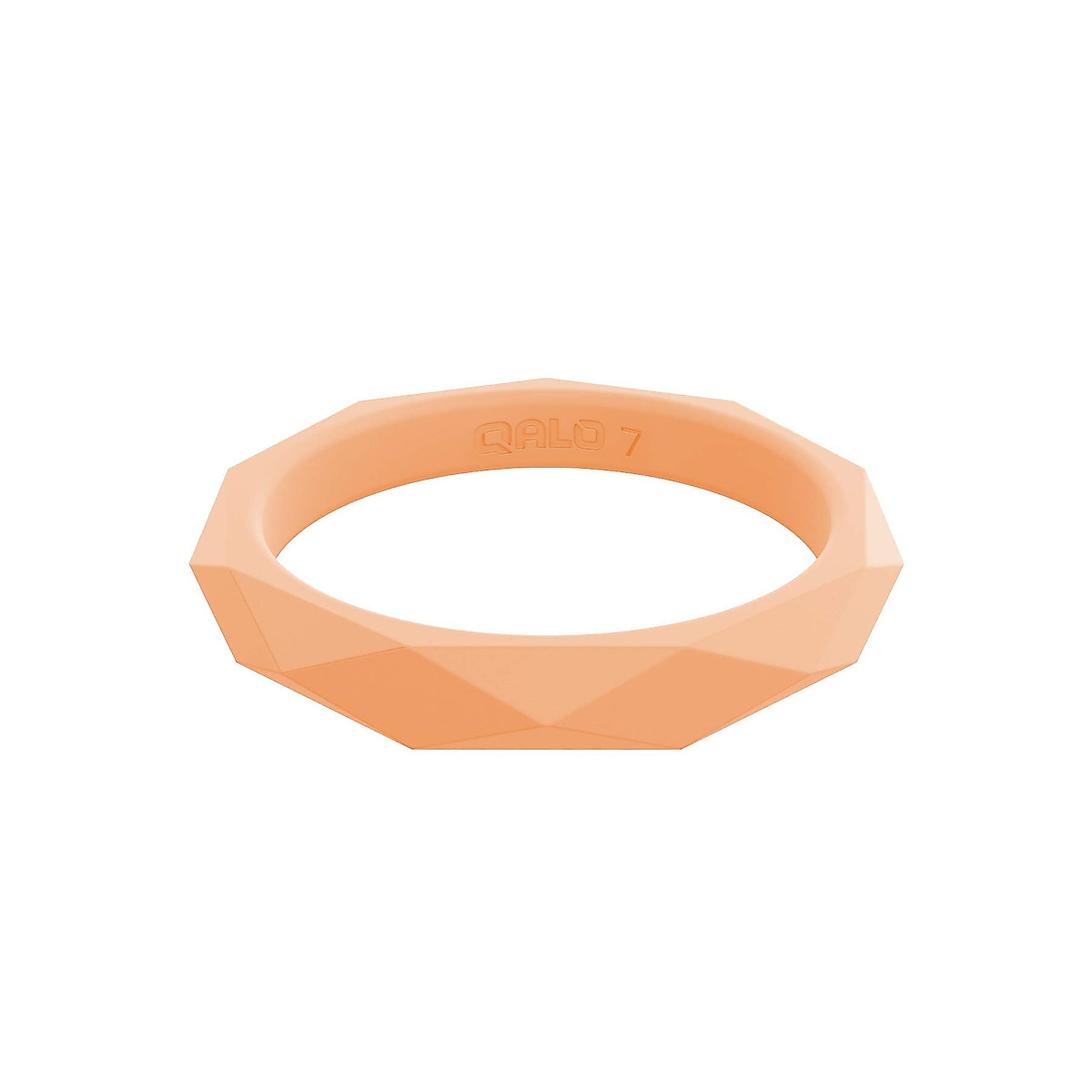QALO Women's Rubber Silicone Ring, Geo Stackable, Rubber Wedding Ring for Women, Breathable, Durable Engagement Silicone Band, 3.5mm Wide 2.5mm Thick, Peach, Size 8