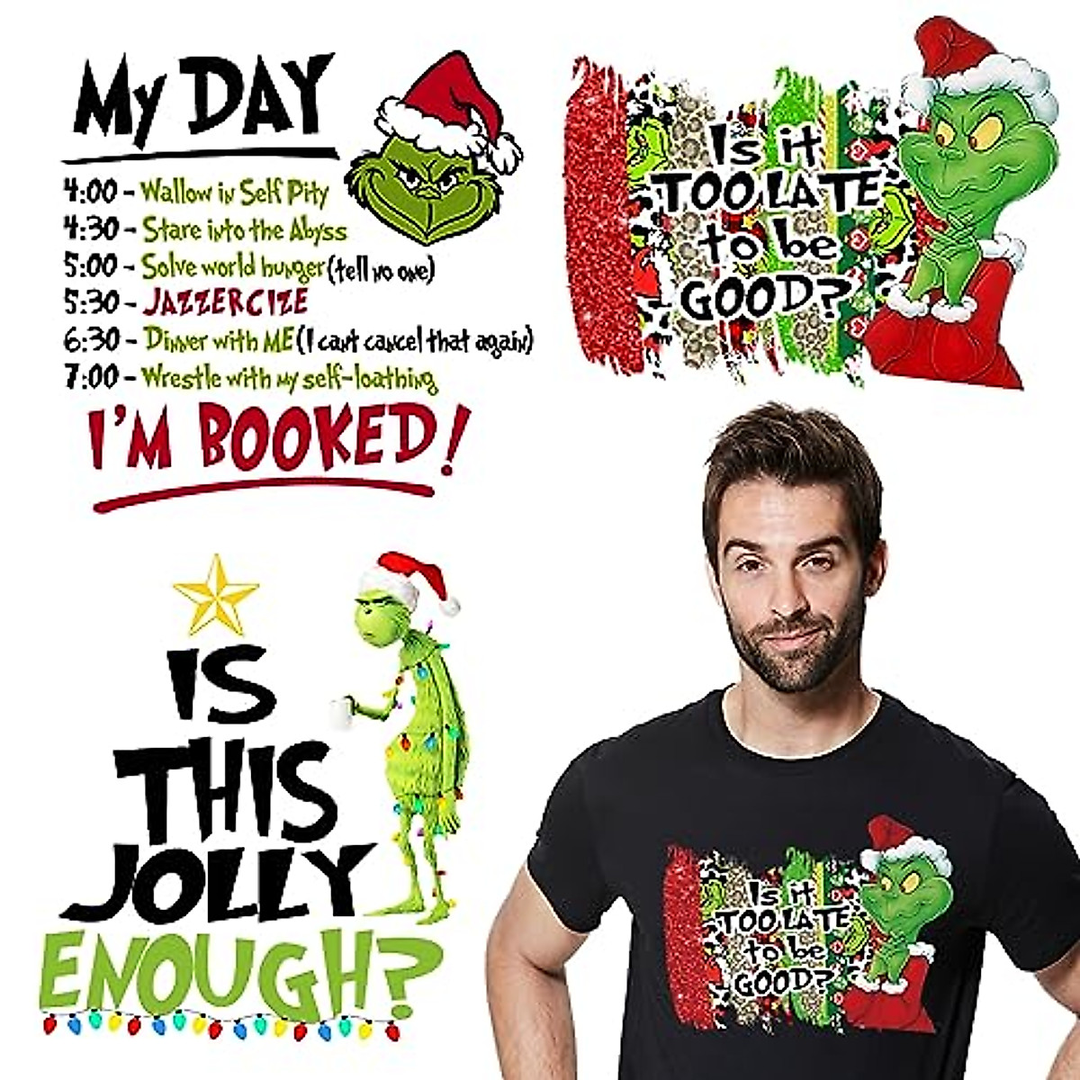 Christmas Heat Transfer Vinyl 3 Sheets Iron on Stickers Winter Xmas Heat Transfer Vinyl Design Iron on Decals for T Shirts Clothes Pillow Hoodie DIY Iron on Patches