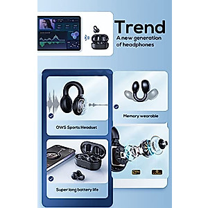 Wireless Ear-Clip Bone Conduction Headphones Bluetooth 5.3, Open Ear Clip on Headphones for Girls,Waterproof Painless Mini Sport Earring Earphone, HiFi Quality/Long Battery Life