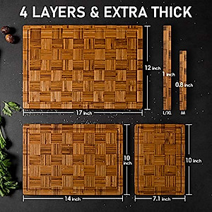 Extra Large Bamboo Cutting Boards, (Set of 3) Chopping Boards with Juice Groove Bamboo Wood Cutting Board Set Butcher Block for Kitchen, End Grain Serving Tray by Kikcoin