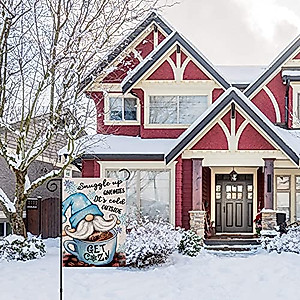 Artofy Snuggle Up Gnomies It's Cold Outside Home Decorative Garden Flag Winter Gnome Plaid House Yard Coffee Bean Cup Snowflake Outside Decor, Christmas Farmhouse Outdoor Small Burlap Decoration 12x18