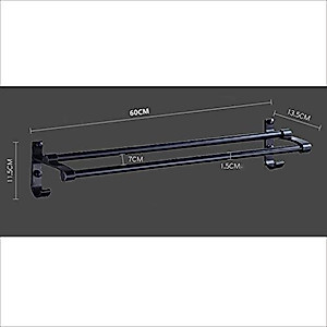 Double Towel Bar with Two Hooks Wall Hanger, Wall Mount, Bathroom Necessaries Holder Rack, Space Aluminum Towel Rail, Black (Size : L 60CM)