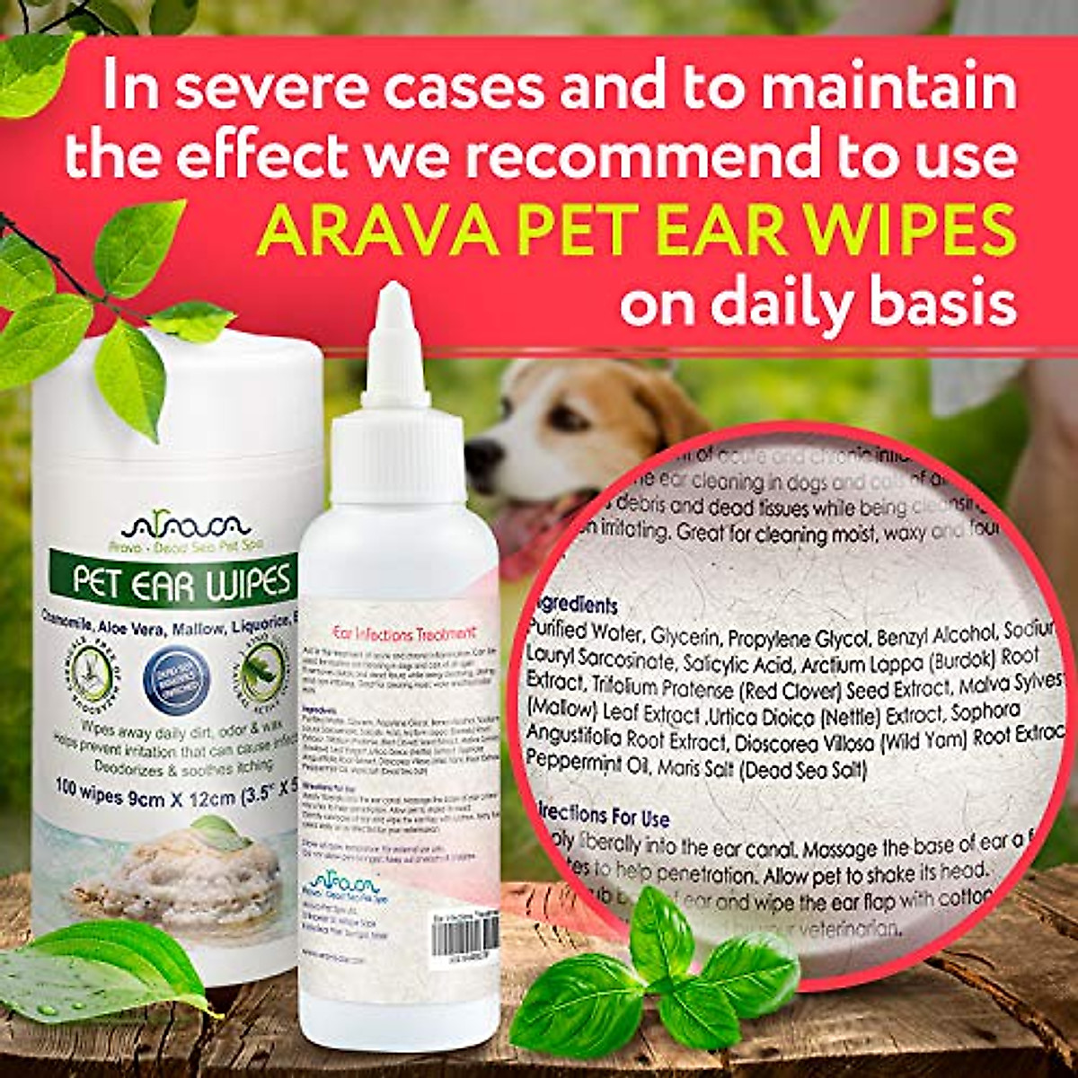 Arava Dog Ear Infection Treatment - First Aid in Acute & Chronic Inflammations - Anti Itch Effective Ear Cleaner - Pet Otic Ear Care Solution