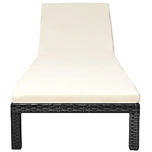 KCCLVER Sun Lounger with Cushion Poly Rattan Black,Relax in Comfort: Adjustable Rattan Sun Lounger with Washable Cushion Cover Outdoor Furniture, Sun Loungers