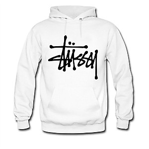 Stussy Mens Printed Stock Long Sleeve Sweatshirt Pullover Hoody Small White