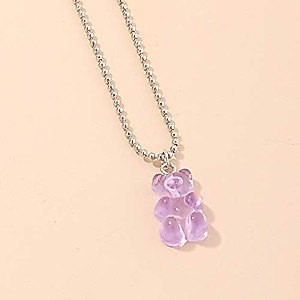 10 Pcs Colorful Resin Gummy Bear Pendant Necklace Cute Transparent Rainbow Candy Color Bear Chain Necklaces Accessories Lovely Twinkling Animal Punk Party Jewelry for Women Gifts