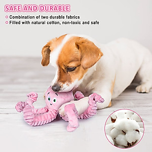BUYPOW Dog Squeaky Toys Octopus - Tough Plush Large Medium & Small Dog Toys - Stuffed Animals Puppy Toys - Funny Cute Dog for Dog Birthday Presents (Octopus Pink)
