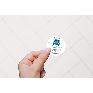 Baby Shower Favors Custom Stickers - Set of 36 Personalized Baby Shower Thank You Gifts Self Adhesive Flat Sheet 2 Inch Round Labels for Drive by Blue Baby Boy Shower Favors Theme (Blue)