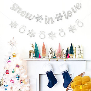 VILIFEVER 2 Pieces Snow in Love Banner Winter Bridal Shower Decorations, Glitter Silver Snowflake Ring Garland for Winter Snow Theme Wedding Engagement Party Decorations