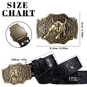 Photect Western Leather Belt, 1.5 Inch Wide, Black, 45 Inch, Unisex, Floral Embossed, Long Lasting, Golf, Buckle