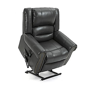 Electric Lift Chair Power Recliner,Reclining Lifting Single Sofa Armchair with Heat and Massage,Heavy Duty Dual Motor Faux Leather Upholstery Lazy Lounge Couch w//USB Ports,Side Pockets&Nailed Decor