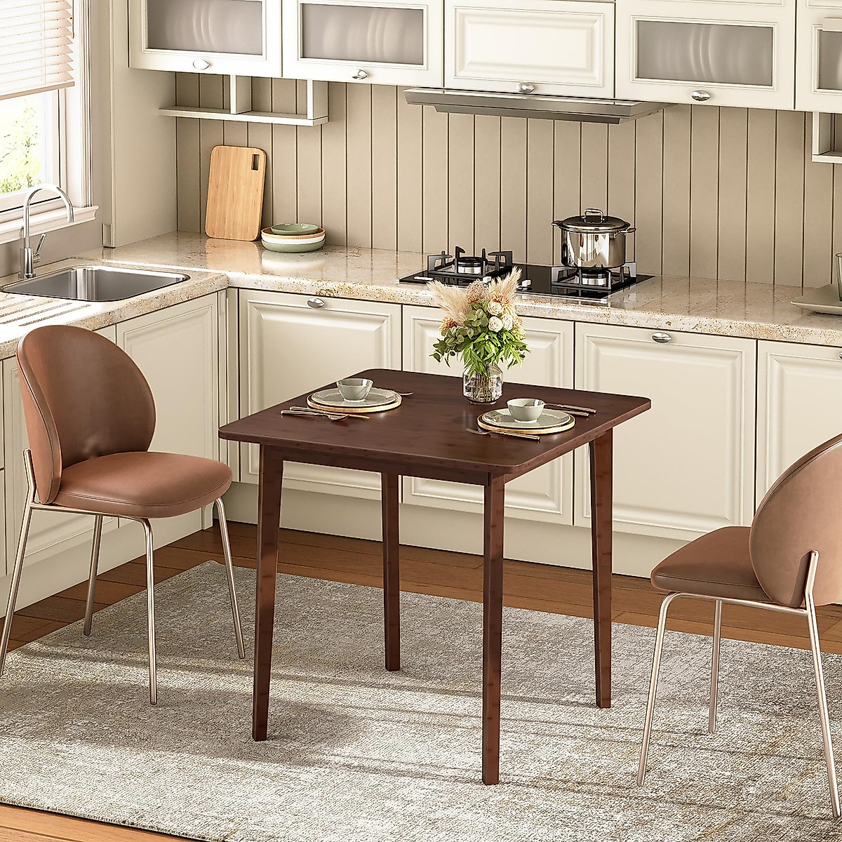 HOOBRO Bamboo Dining Table, Square Dining Table for 2, 27.6" Kitchen Table for Small Space, Writing Table, Easy to Assemble, for Dining Room, Living Room, Office, Kitchen, Apartment, Brown BR70CZ01