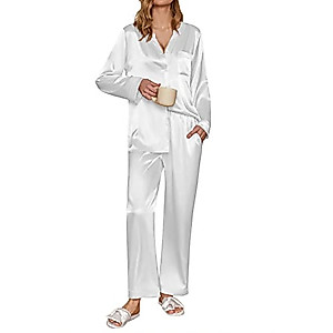 Ekouaer Silk Pajamas Set for Women Long Pant Satin Long Sleeve Sleepwear Tops Two Piece Pjs Bridal Party