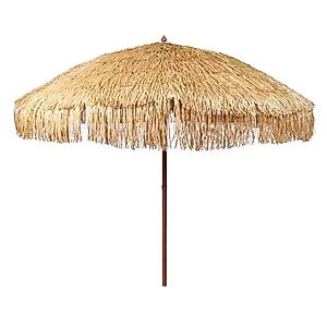 Artist Unknown 8' Wide Hawaiian Tiki Beach Umbrella with Fiberglass Rib & Aluminum Pole, Natural, Adult